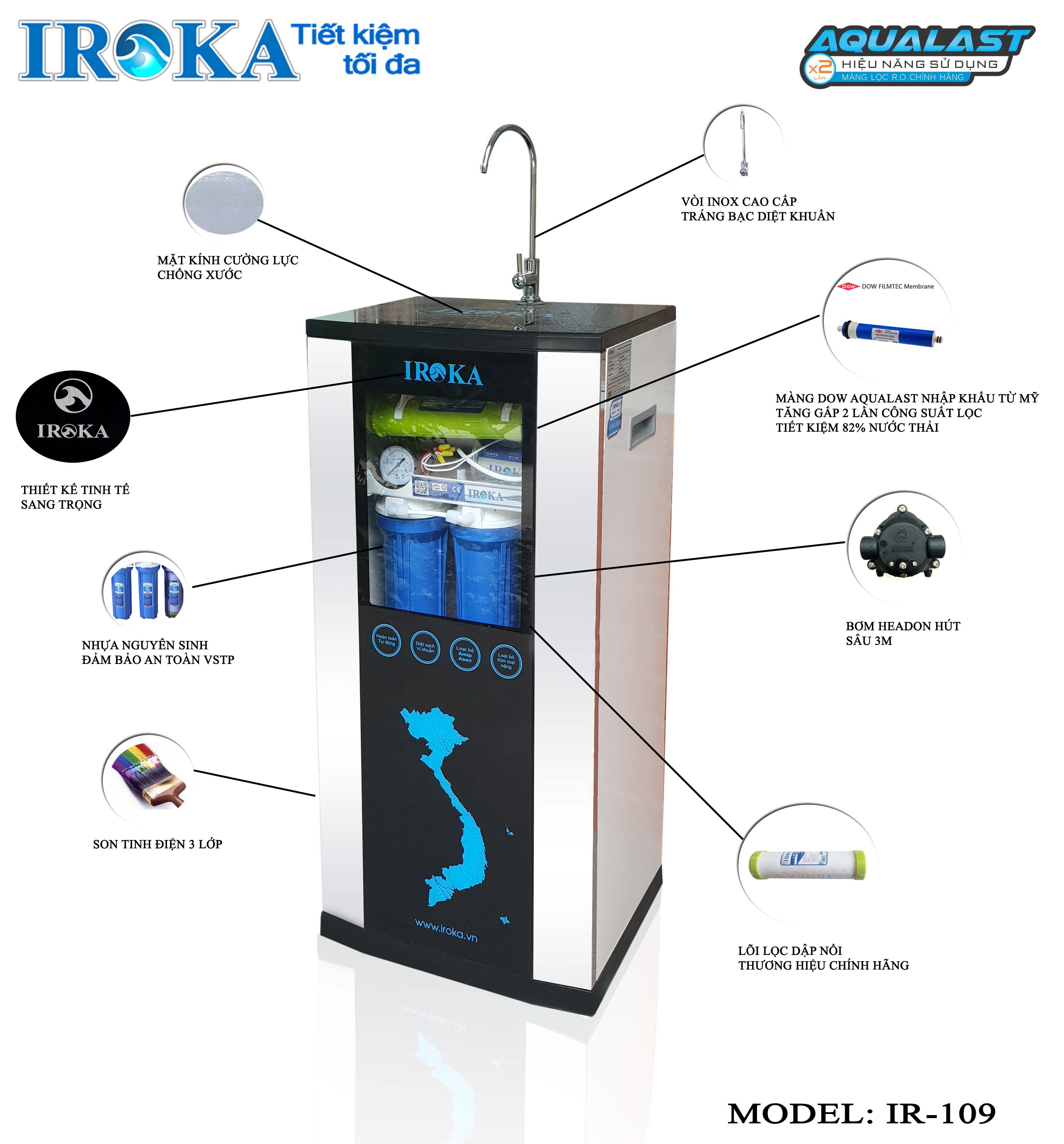 Máy lọc nước cao cấp Iroka 9 cấp lọc IR-109 KIỀM
